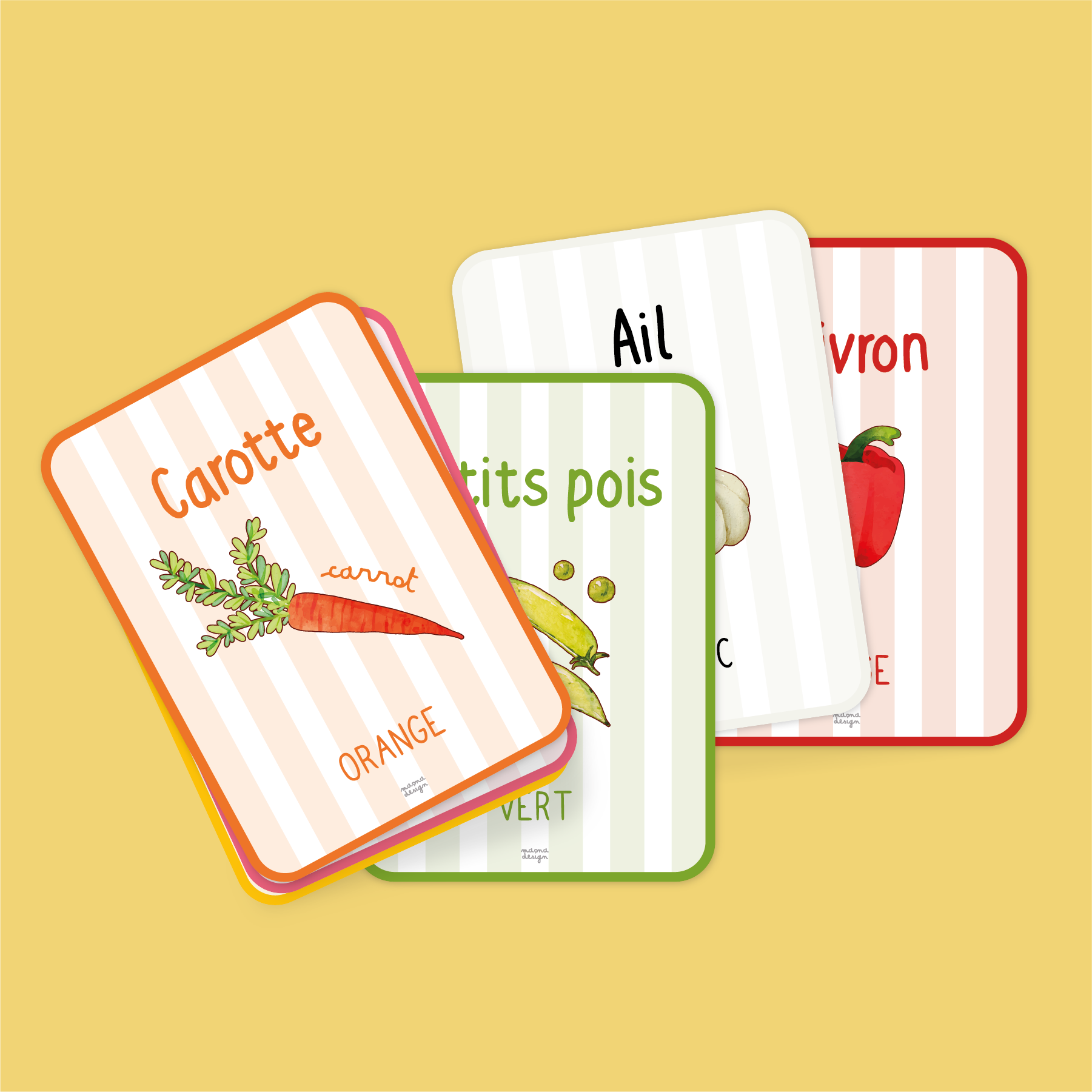 Cartes d'apprentissage pour enfants - Les légumes - Maona Design